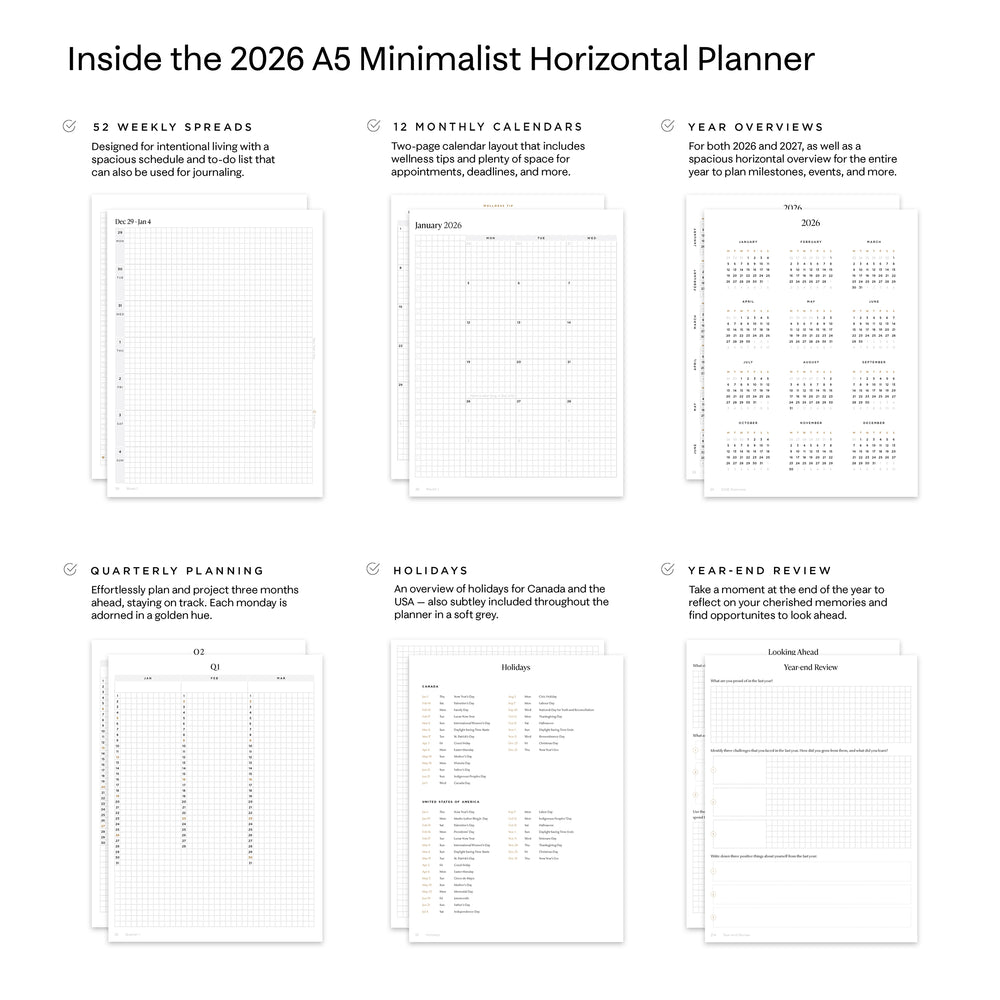 2026 A5 Minimalist Horizontal Planner - Hardcover | H&O