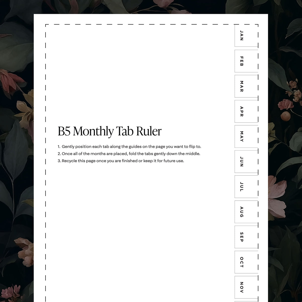 Printable Minimalist B5 Tab Ruler